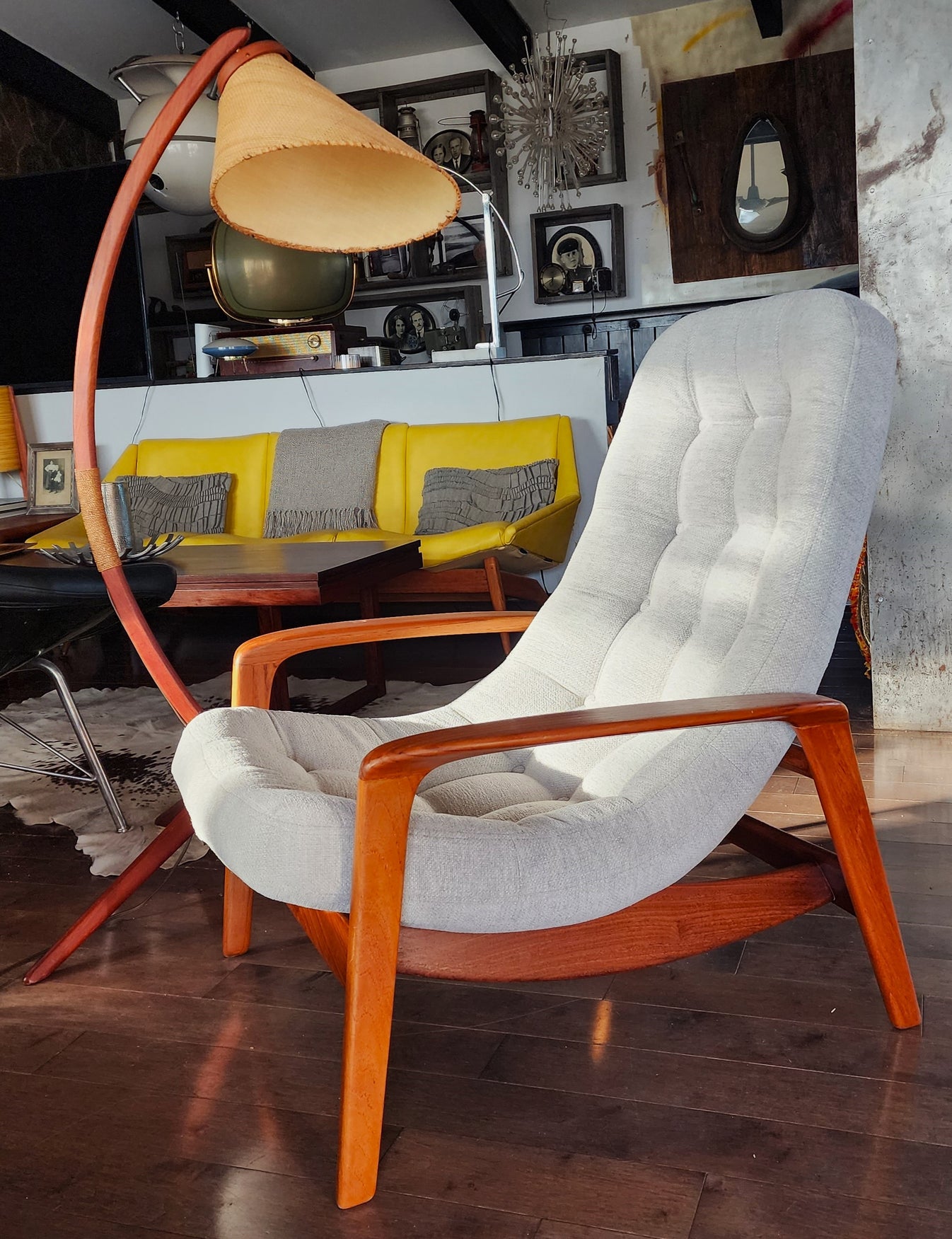 REFINISHED REUPHOLSTERED MCM Teak Scoop Lounge Chair by R. Huber