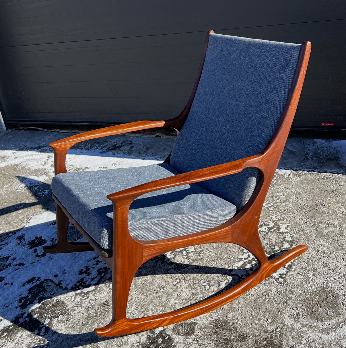 REFINISHED Mid-Century Modern Teak Rocking Chair by R.Huber