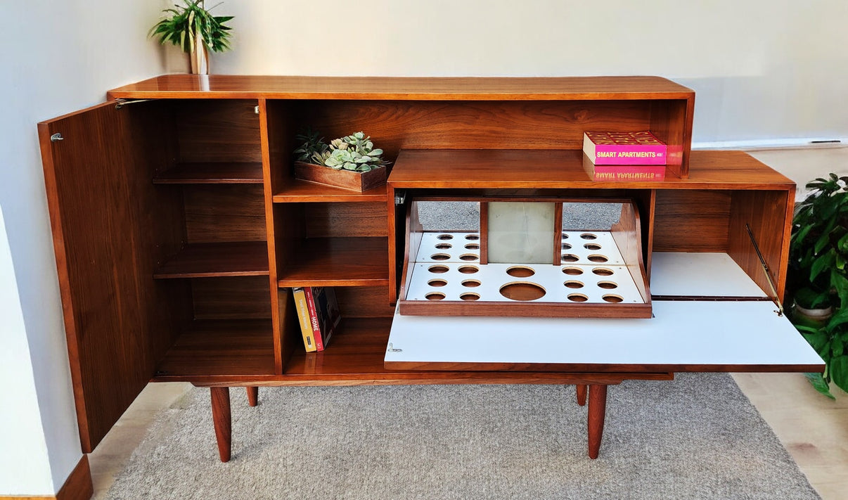 Sculptural Mid Century Modern Walnut Bar Cabinet 69" – Mid Century ...