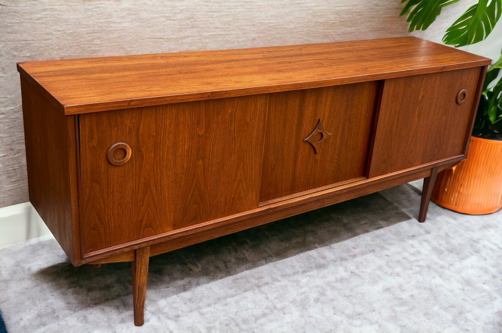 REFINISHED Mid Century Modern Walnut Sideboard Buffet 6 ft