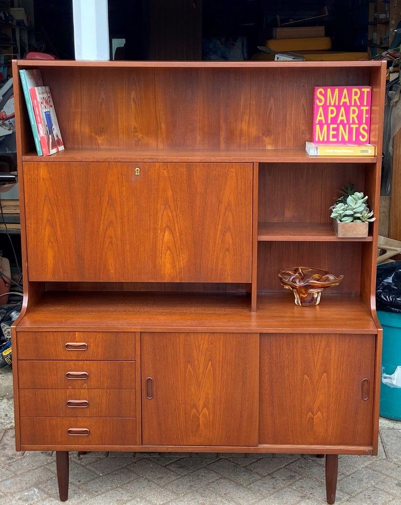 REFINISHED Danish Mid Century Modern teak highboard 48.75", compact