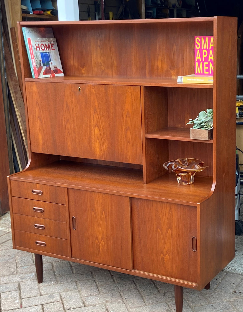 REFINISHED Danish Mid Century Modern teak highboard 48.75", compact