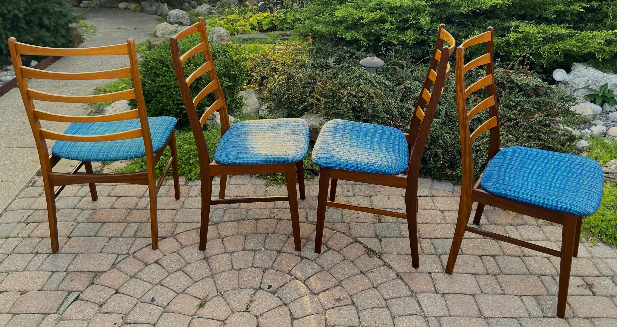 4 RESTORED Danish Mid Century Modern Teak Ladder-Back Chairs
