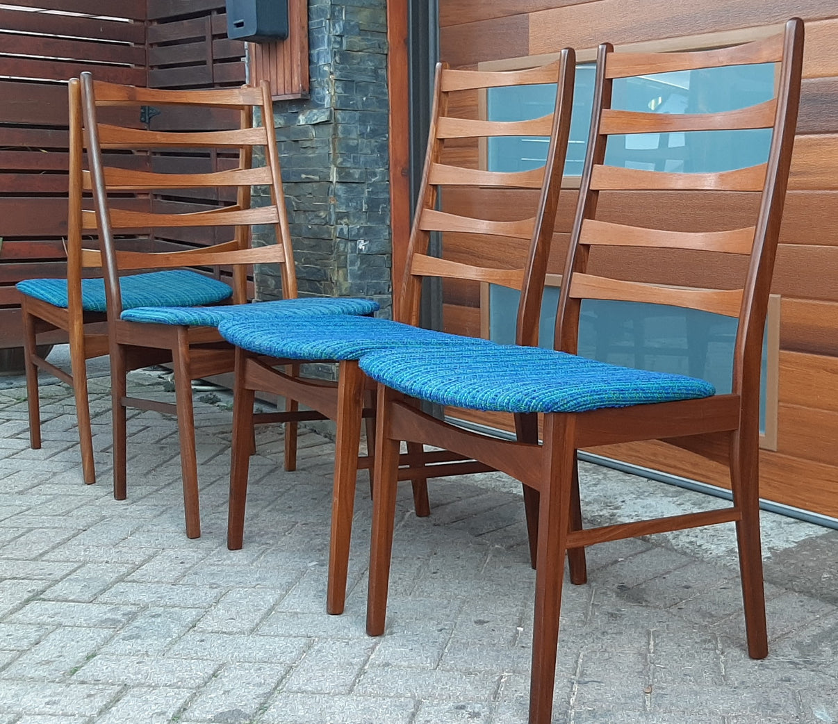 4 RESTORED Danish Mid Century Modern Teak Ladder-Back Chairs