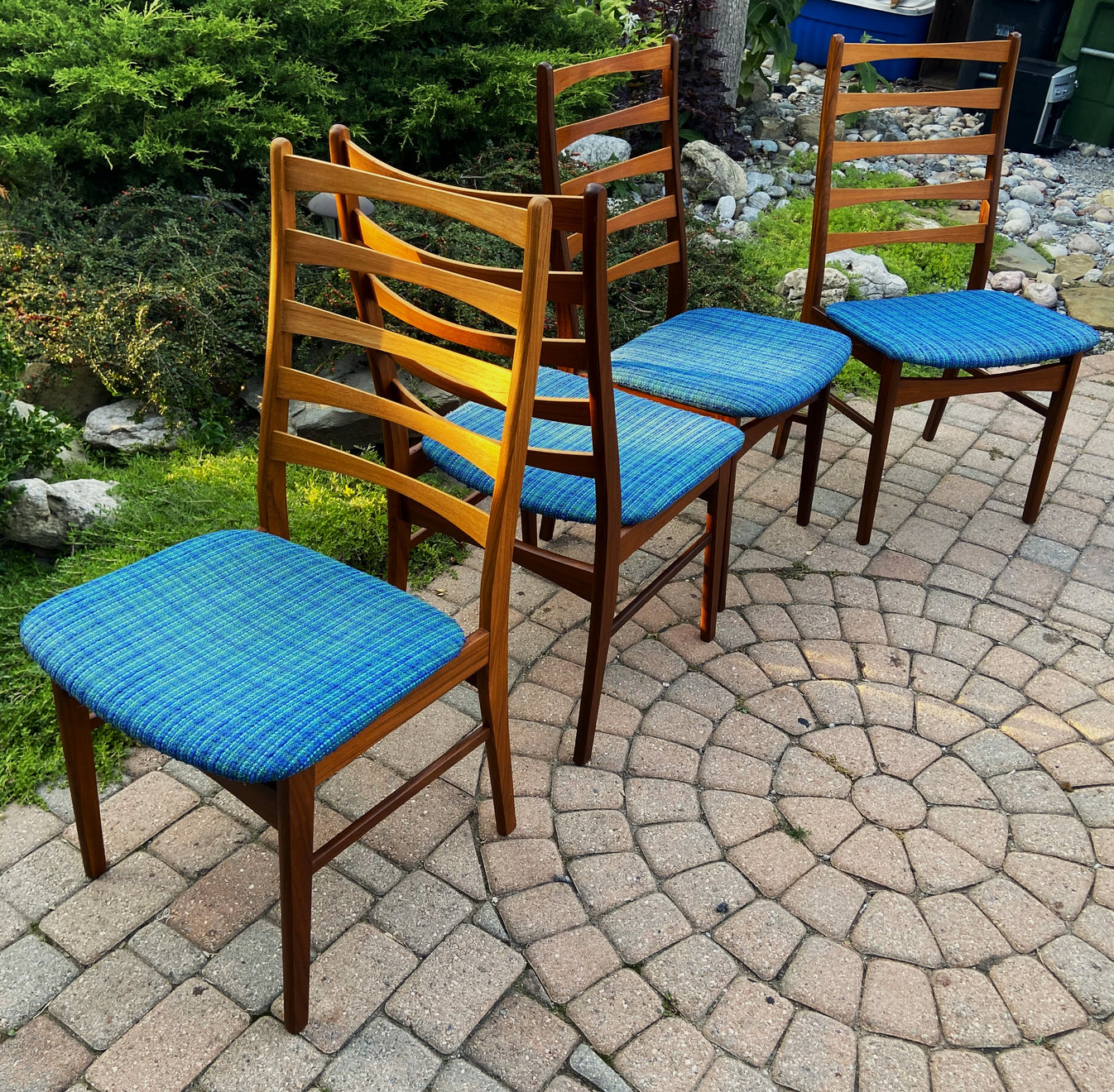 4 RESTORED Danish Mid Century Modern Teak Ladder-Back Chairs