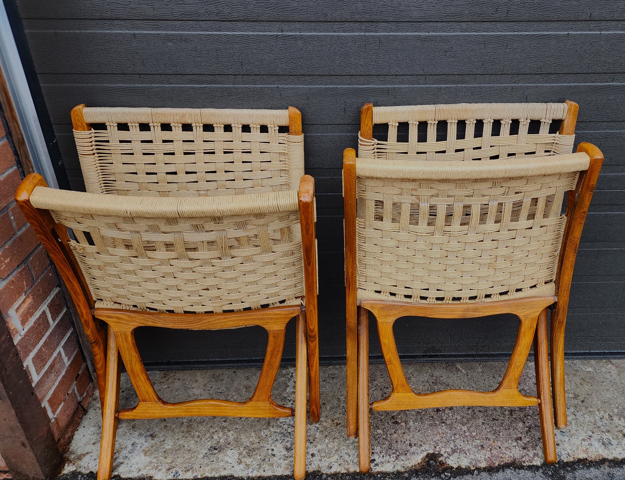 2 Mid Century Modern Rope Folding Lounge Chairs Wegner style