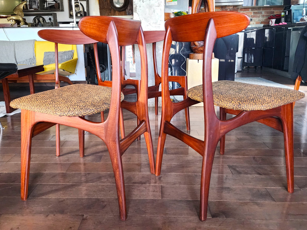 4 REFINISHED Mid Century Modern Teak Afromosia Chairs, will be REUPHOL