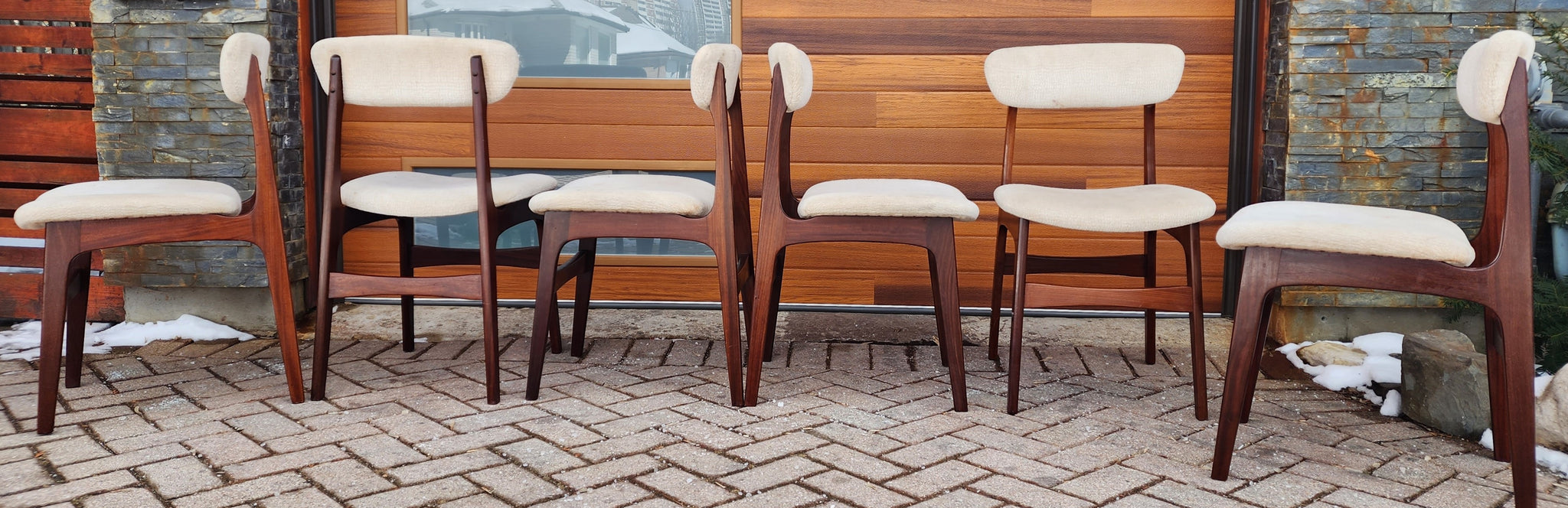 6 RESTORED Mid Century Modern Teak Chairs by R.Huber, will be Reuphols