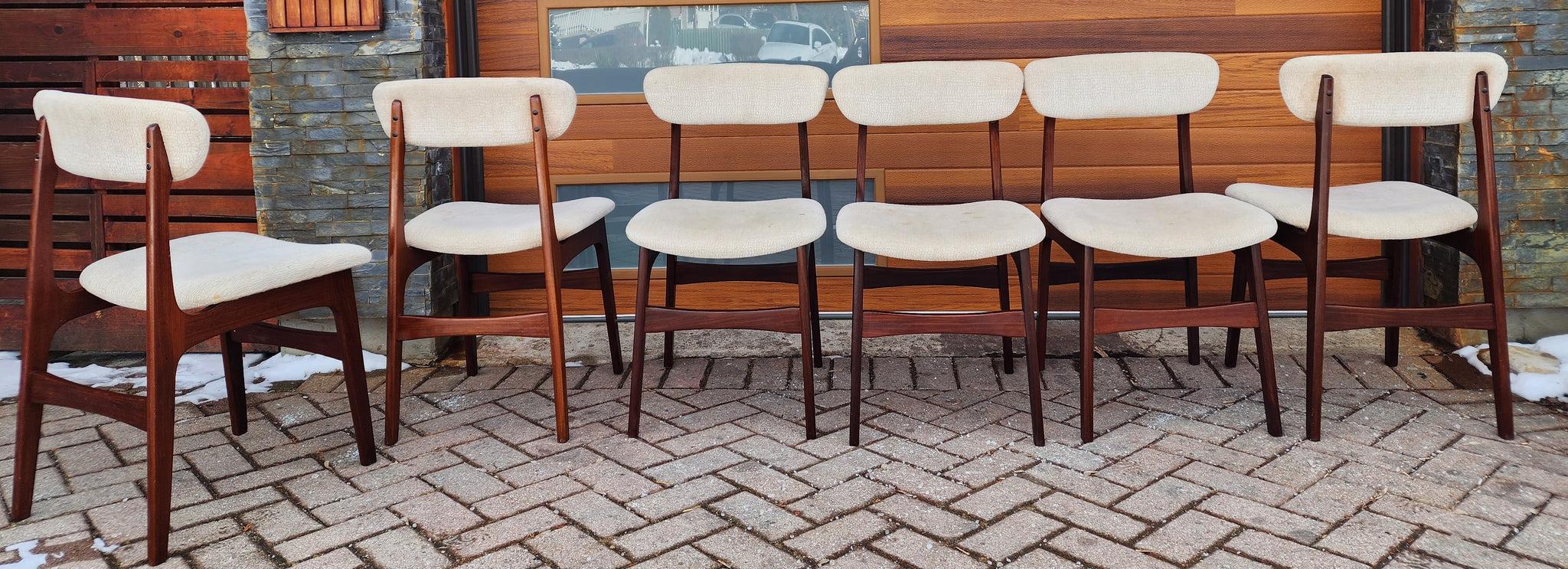 6 RESTORED Mid Century Modern Teak Chairs by R.Huber, will be Reuphols