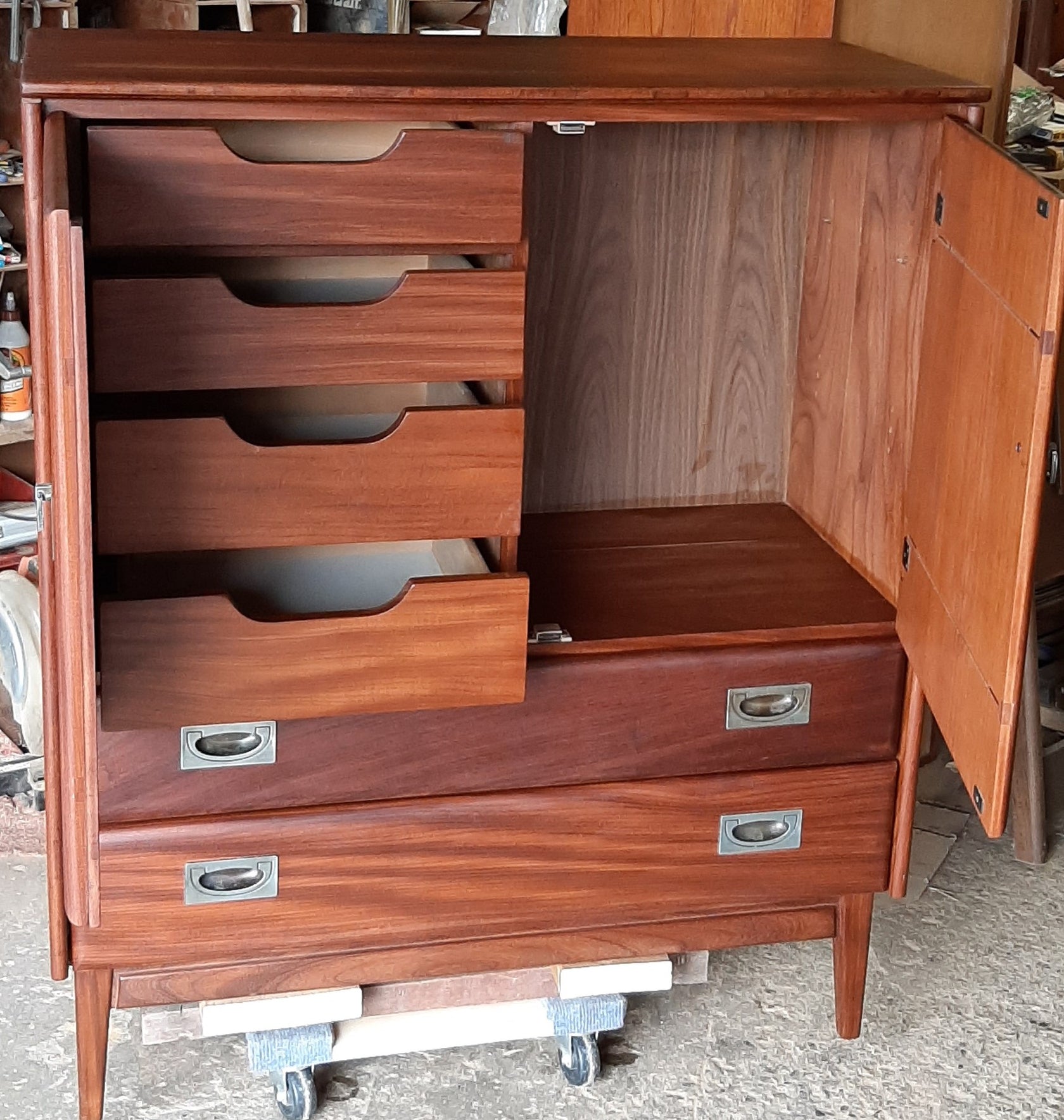 REFINISHED MCM SOLID TEAK Compact Wardrobe and 9 Drawers Dresser by Im